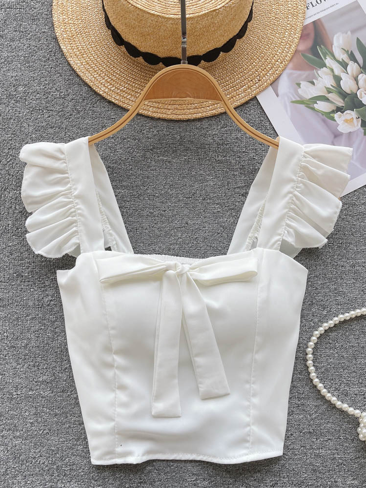 Ruffle Solid Camisole Backless Design Sleeveless Elastic Waist Fashion ...