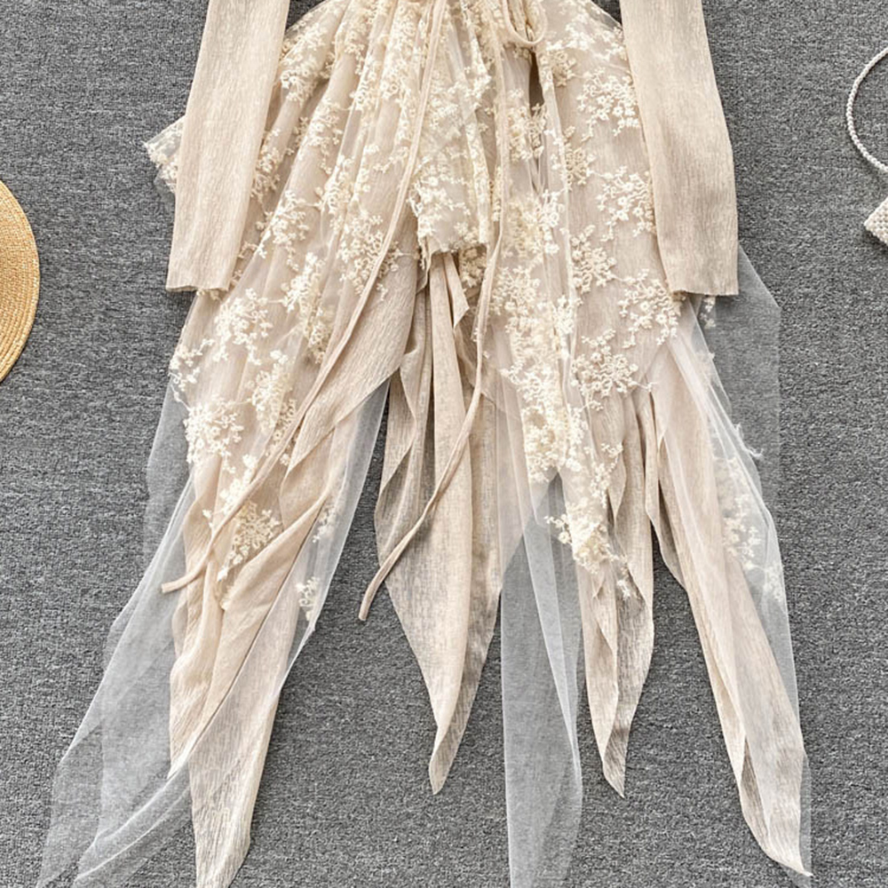 O-neck Lace Up Waist Closing Irregular Vestidos Women Temperament Party ...