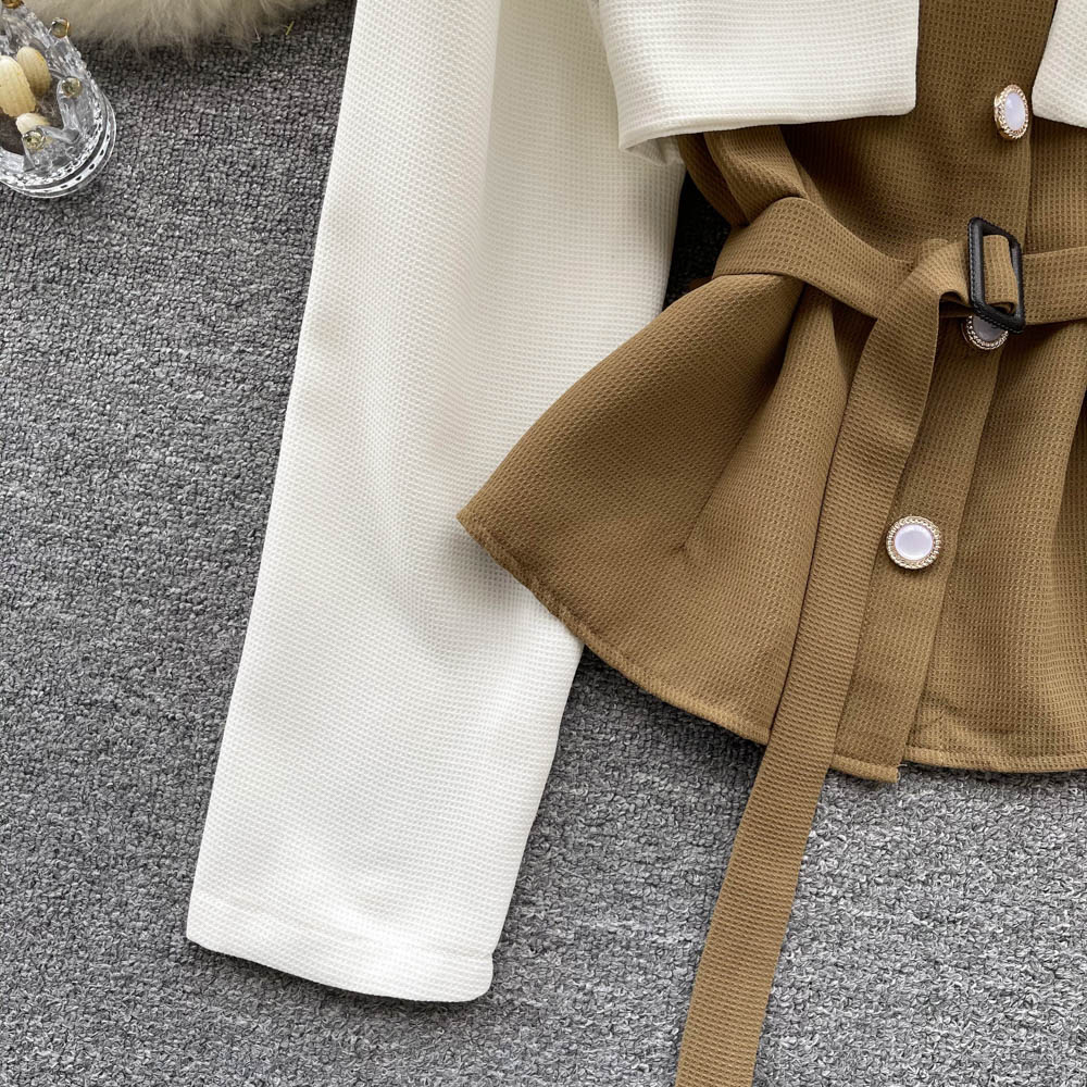 Patchwork Design Blouse Slim Women Long Sleeve O Neck Sashes Fashion ...