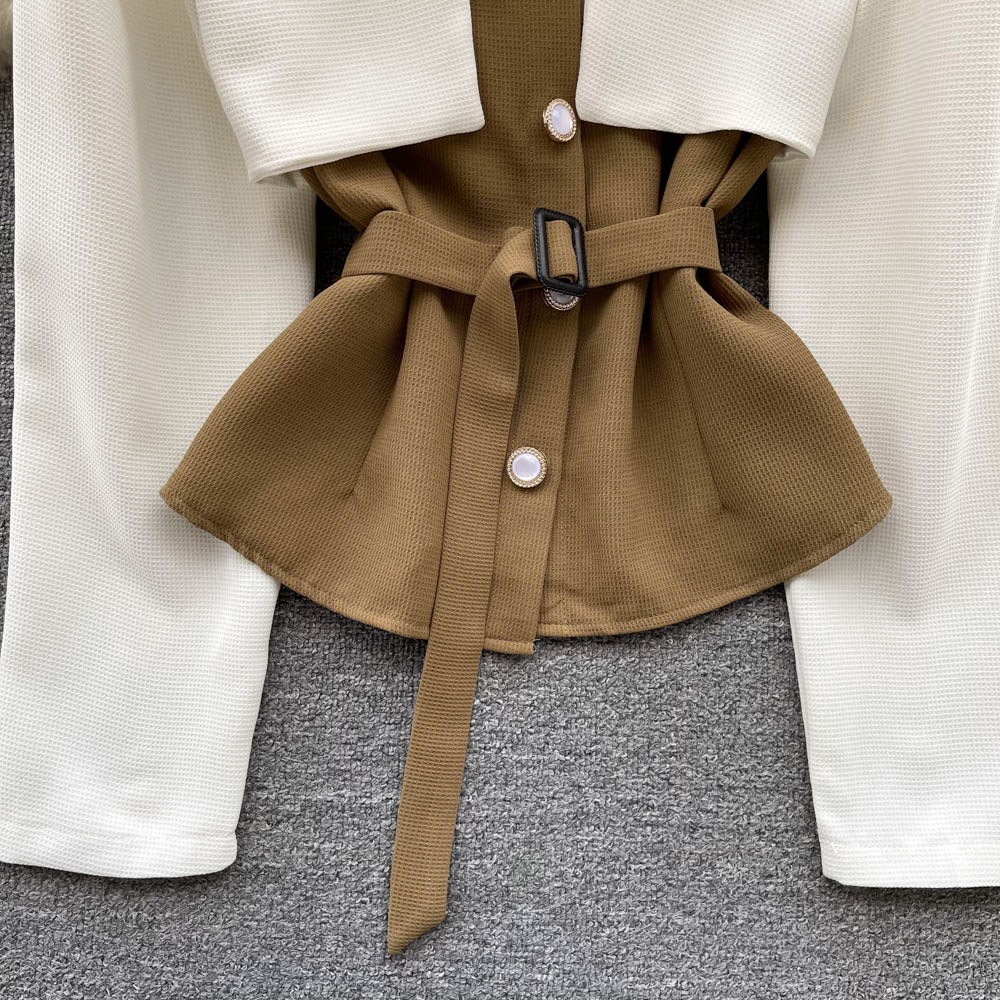 Patchwork Design Blouse Slim Women Long Sleeve O Neck Sashes Fashion ...