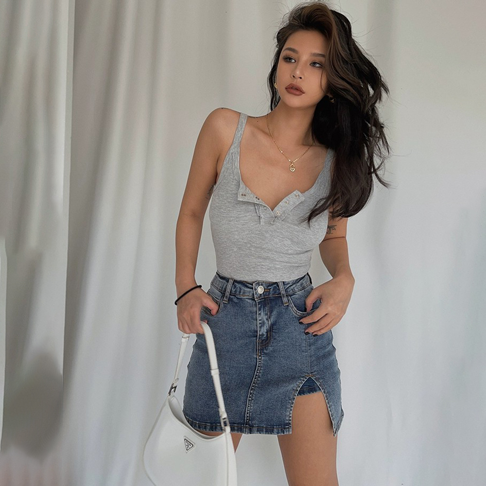 Sexy Split Denim High Waist Wrap Buttocks Skirt on Luulla