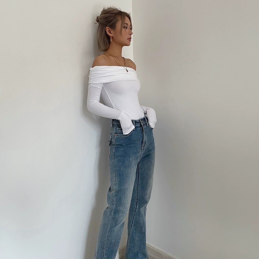 Sexy Strapless Backless Top Long Sleeve Casual Tight Top on Luulla