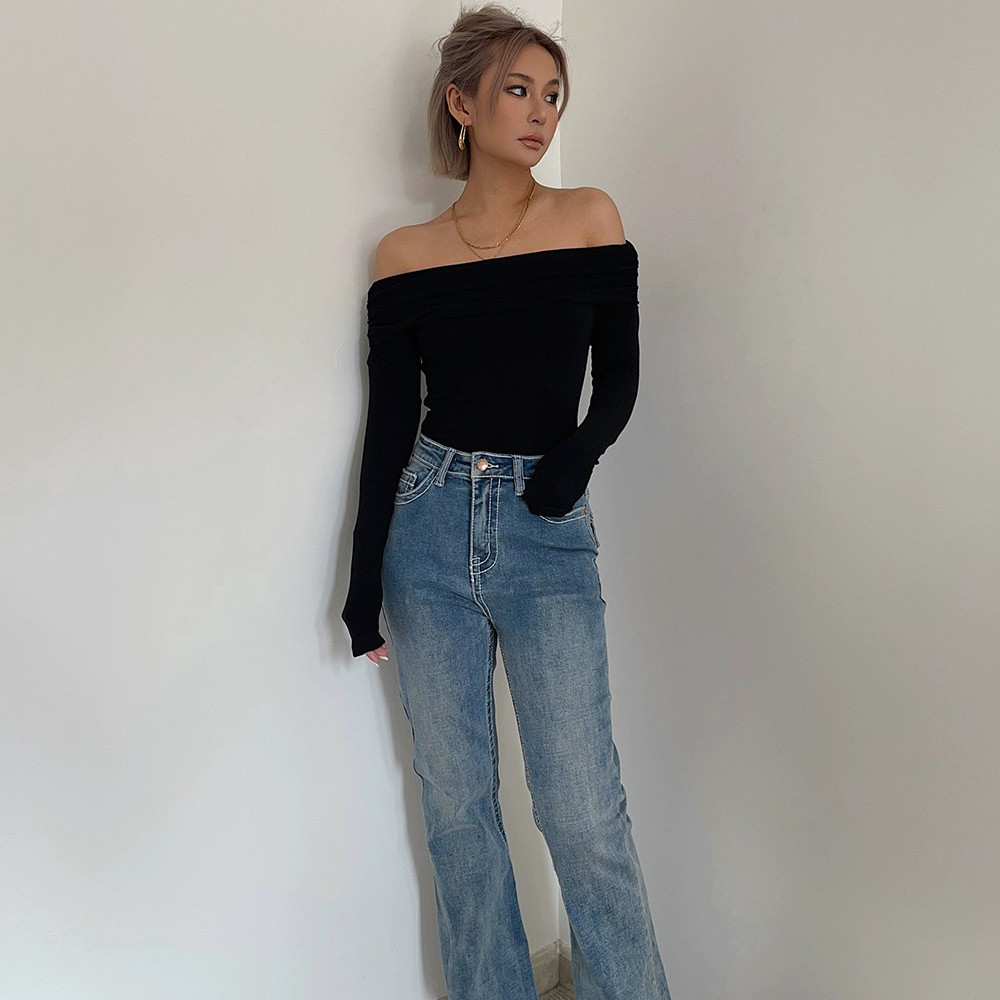 Sexy Strapless Backless Top Long Sleeve Casual Tight Top on Luulla