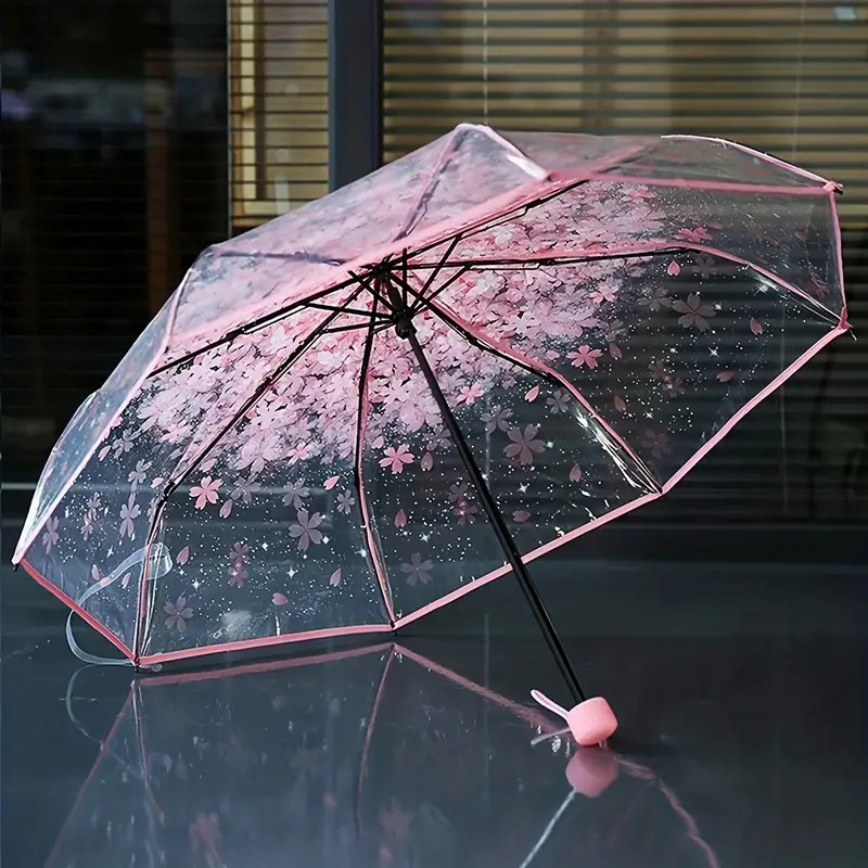 Foldable Sun Manual Umbrella Transparent Romantic Cherry Blossom ...