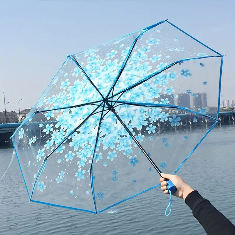 Foldable Sun Manual Umbrella Transparent Romantic Cherry Blossom ...