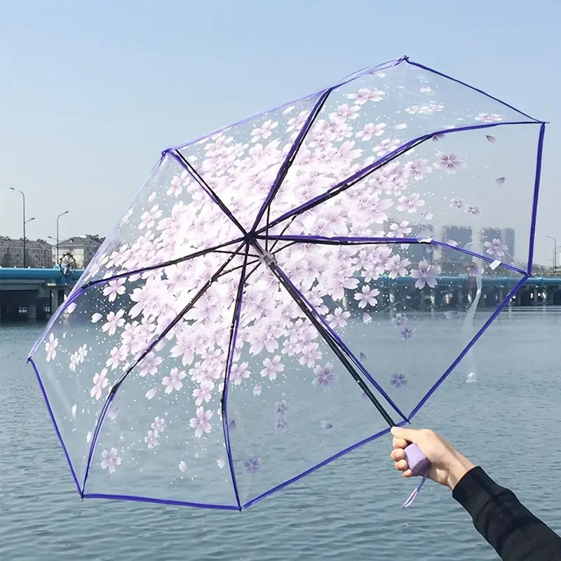 Foldable Sun Manual Umbrella Transparent Romantic Cherry Blossom ...