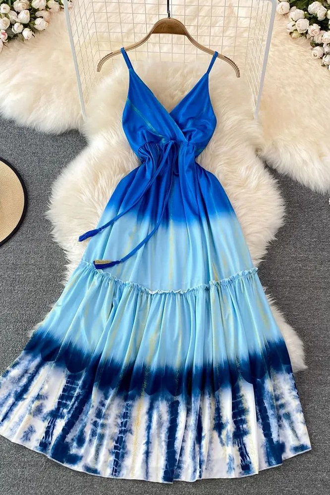 Chic Fashion Tie Dye Print Long Dress Women Elegant High Waist Sexy ...
