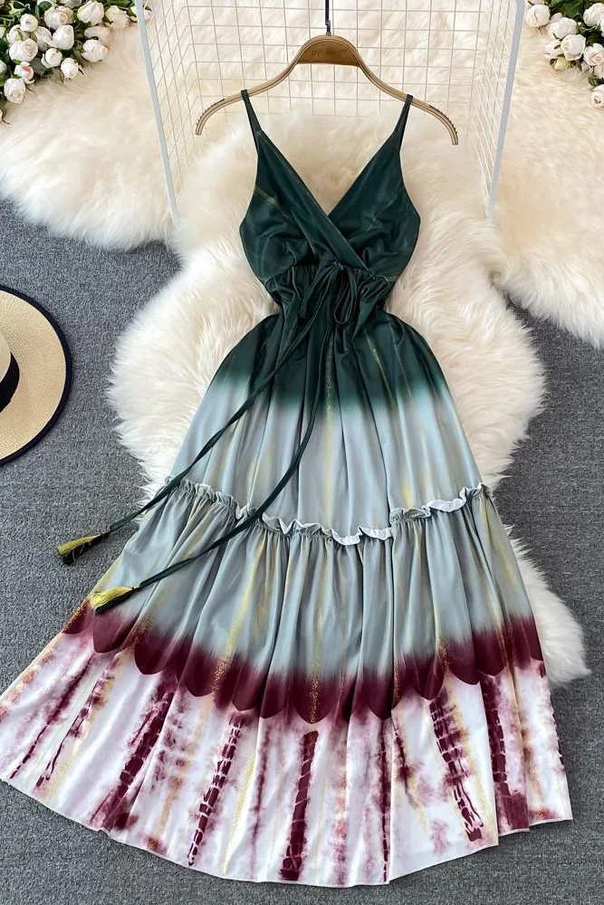 Chic Fashion Tie Dye Print Long Dress Women Elegant High Waist Sexy ...