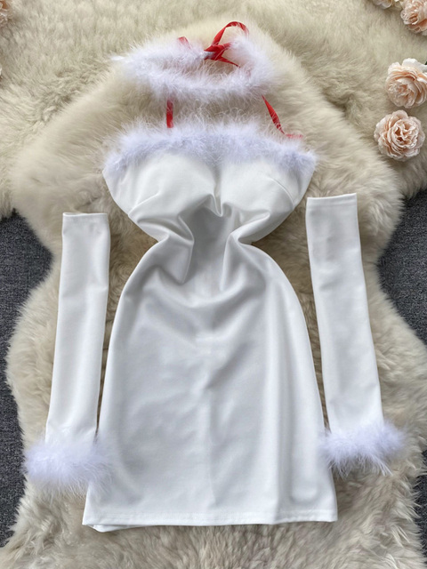 Fashion Style Sexy Uniform Furry Stitching Nightclub Off-shoulder ...