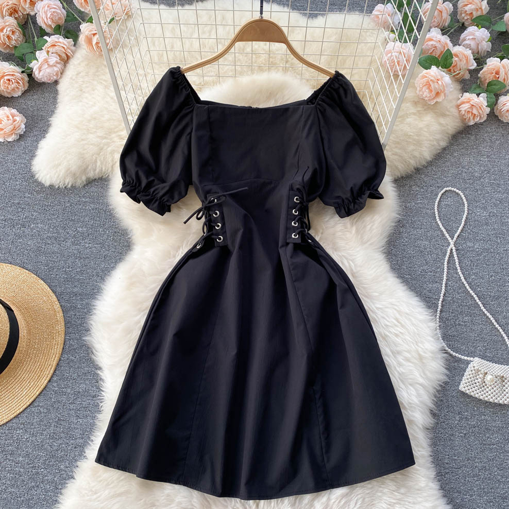 Women Dress Fashion Gothic Bandage Mini Dress Puff Sleeve Dress on Luulla