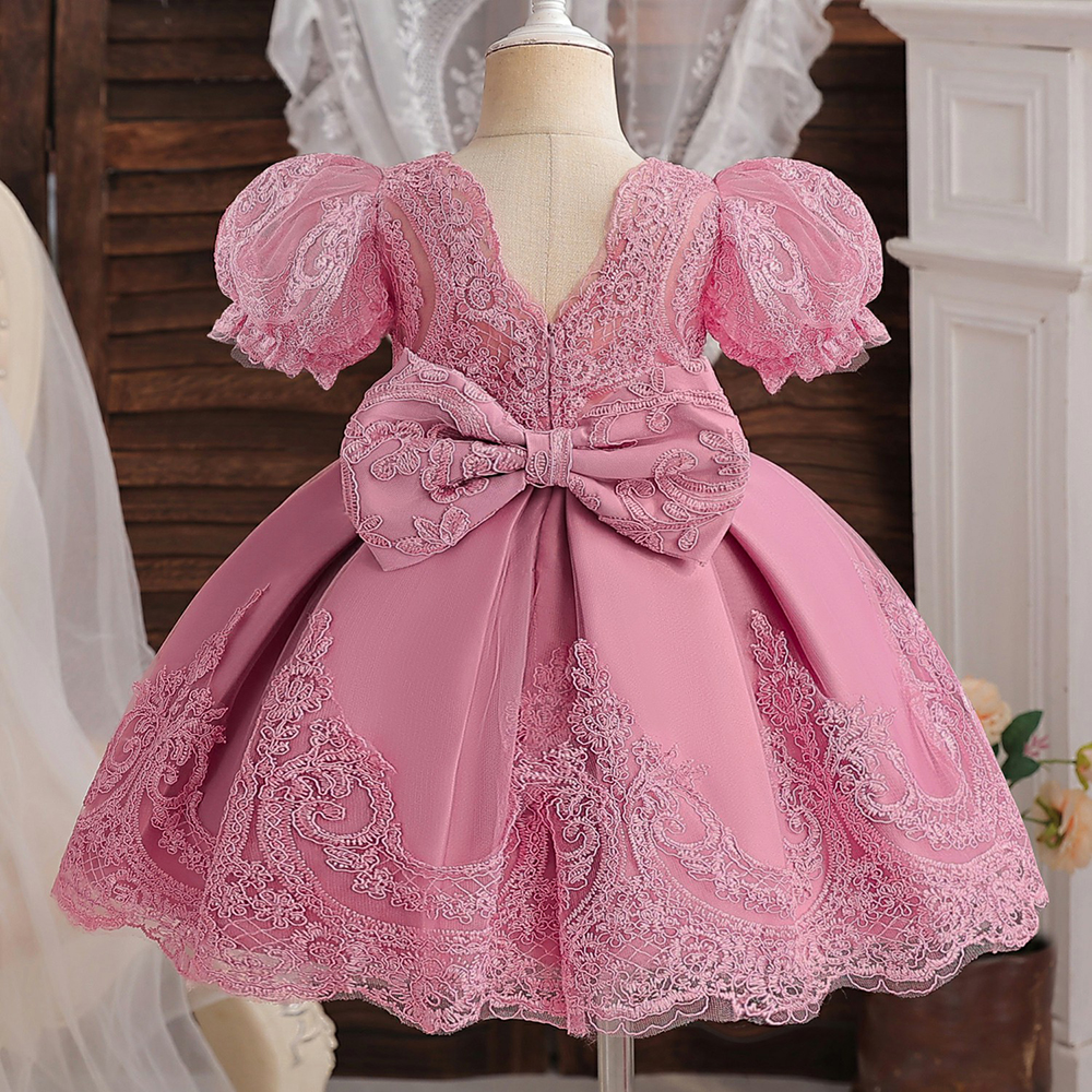 Embroidery Birthday Lace Dress For Girl Flower Elegant Kids Princess ...