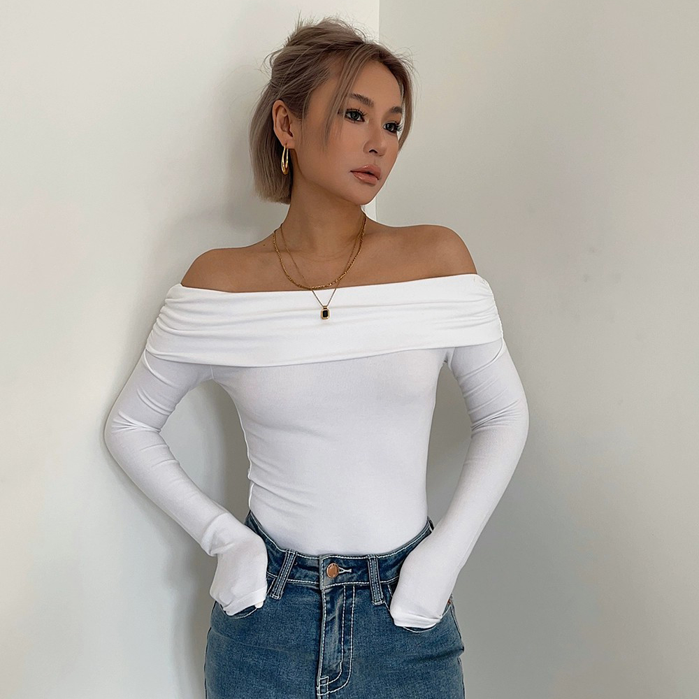 Sexy Strapless Backless Top Long Sleeve Casual Tight Top on Luulla