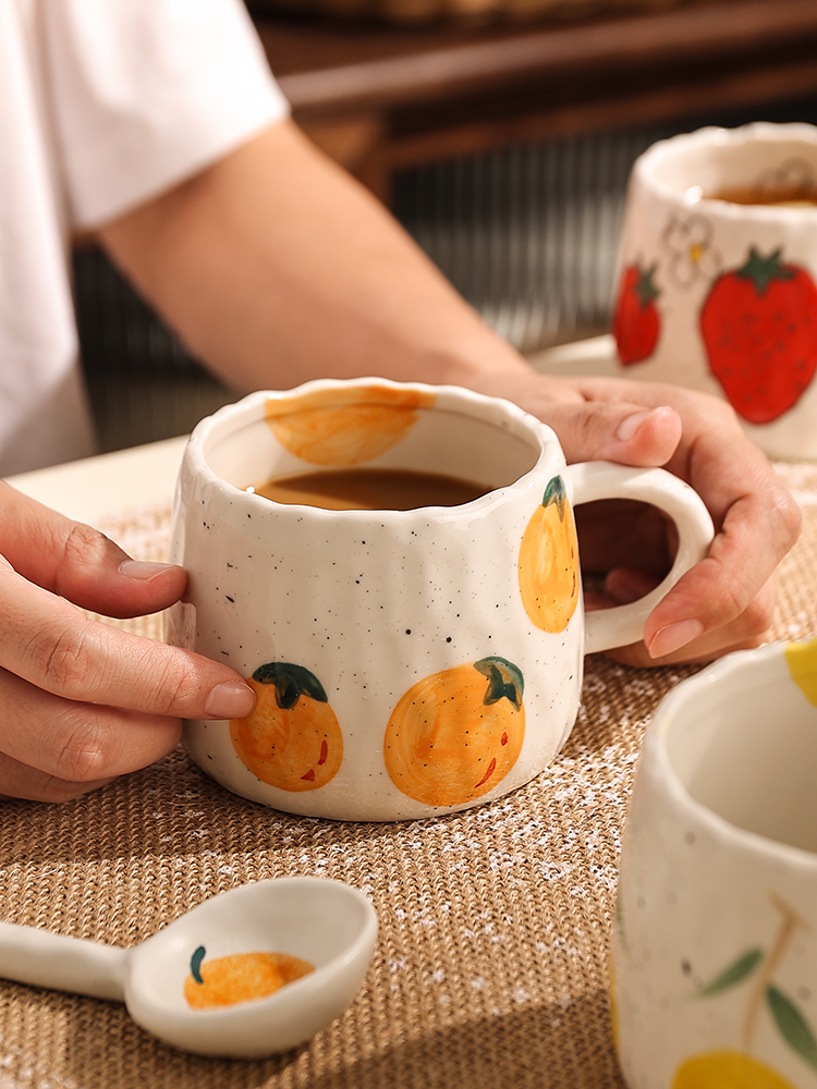 Japanese Ceramic Mugs Coffee Cups Ins Fresh Fruit Printed Milk Tea Cup ...