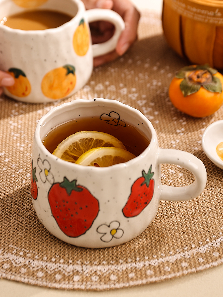 Japanese Ceramic Mugs Coffee Cups Ins Fresh Fruit Printed Milk Tea Cup ...