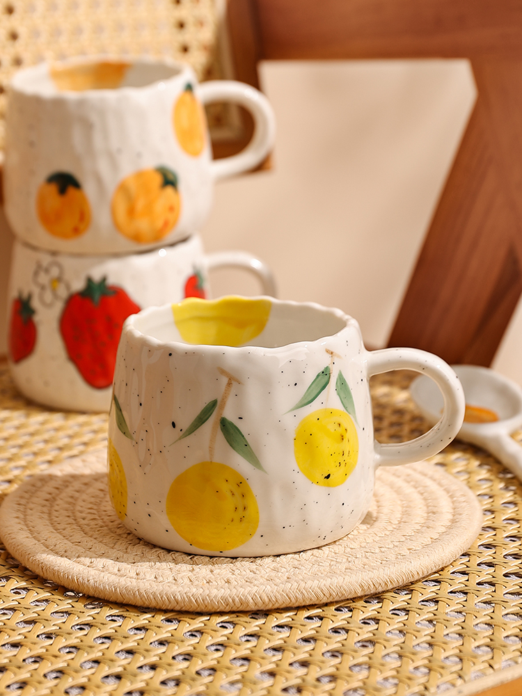 Japanese Ceramic Mugs Coffee Cups Ins Fresh Fruit Printed Milk Tea Cup ...