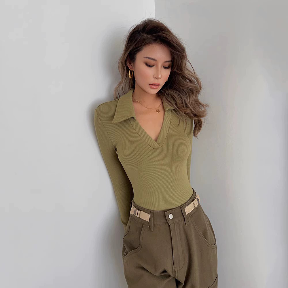 Casual Long Sleeve Tight Top Solid Shirt Sexy Top on Luulla