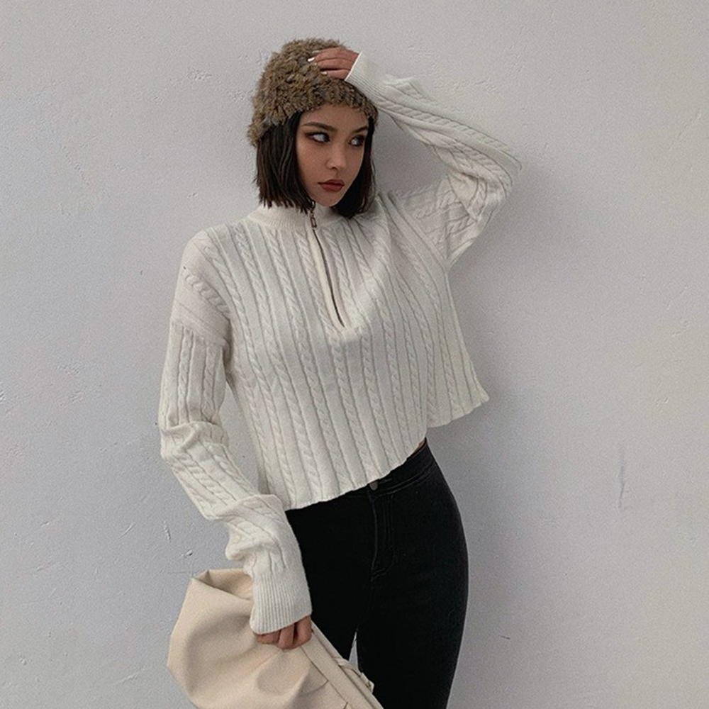 Zipper Half Turtleneck Long Sleeve Bottoming Sweater Short Inner ...