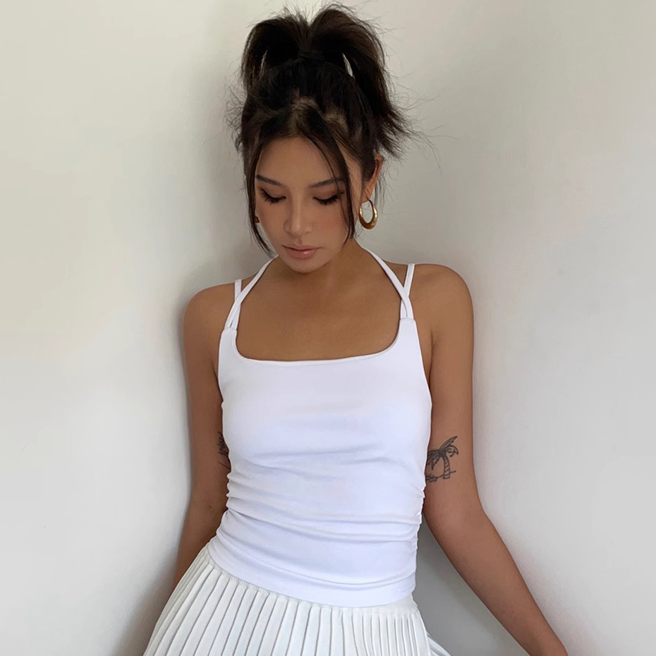 Solid Lace Up Back Halter Top on Luulla